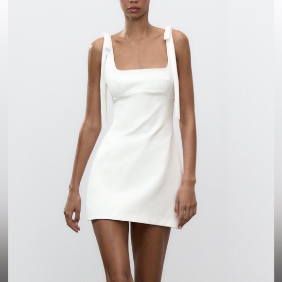Zara | Dresses | Zara White Sheath Mini Dress Square Neck ...
